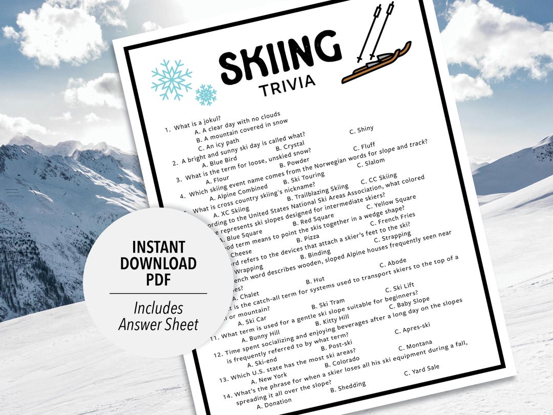 Skiing Trivia | Printable Skiing Trivia Game | Ski Trivia Game | Sports ...