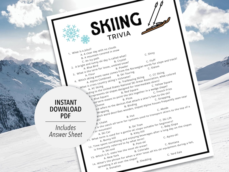 Skiing Trivia Game | Sports Quiz (printable PDF Download) - Etsy