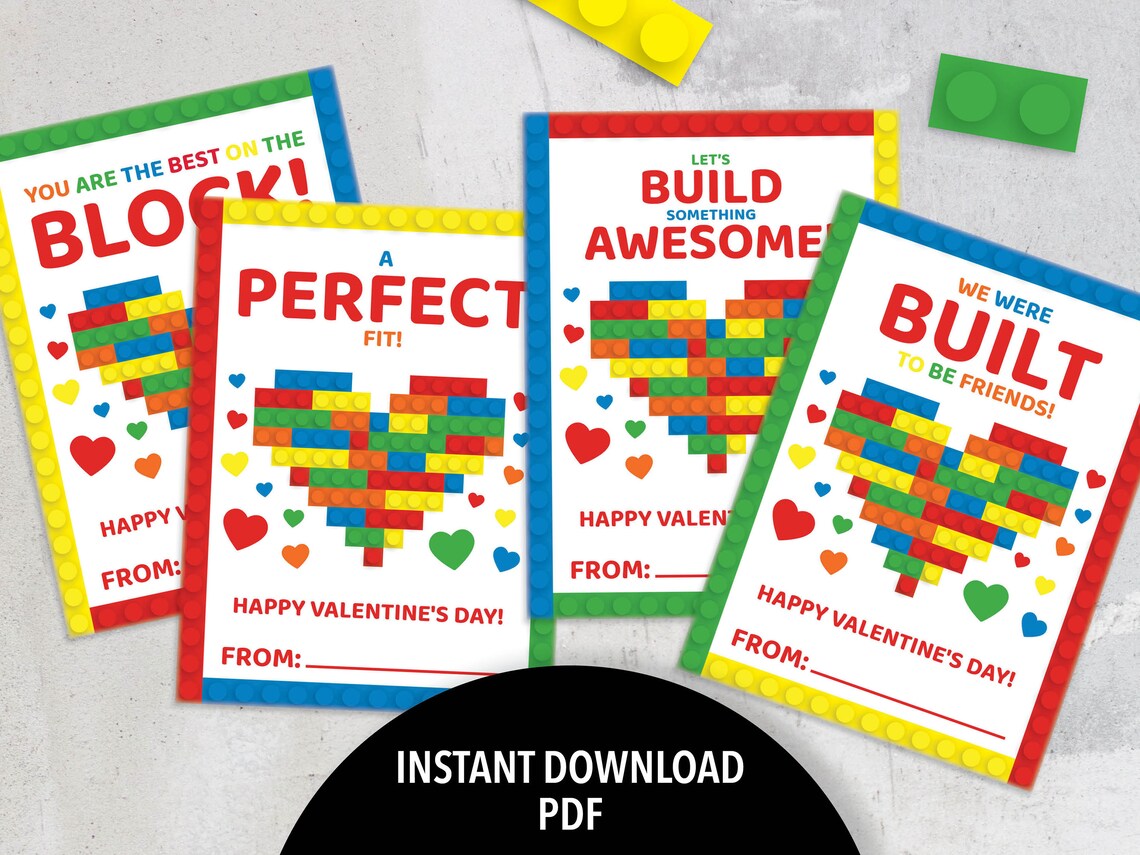 Building Block Valentine's Day Card Printable Valentine's Day Bricks ...