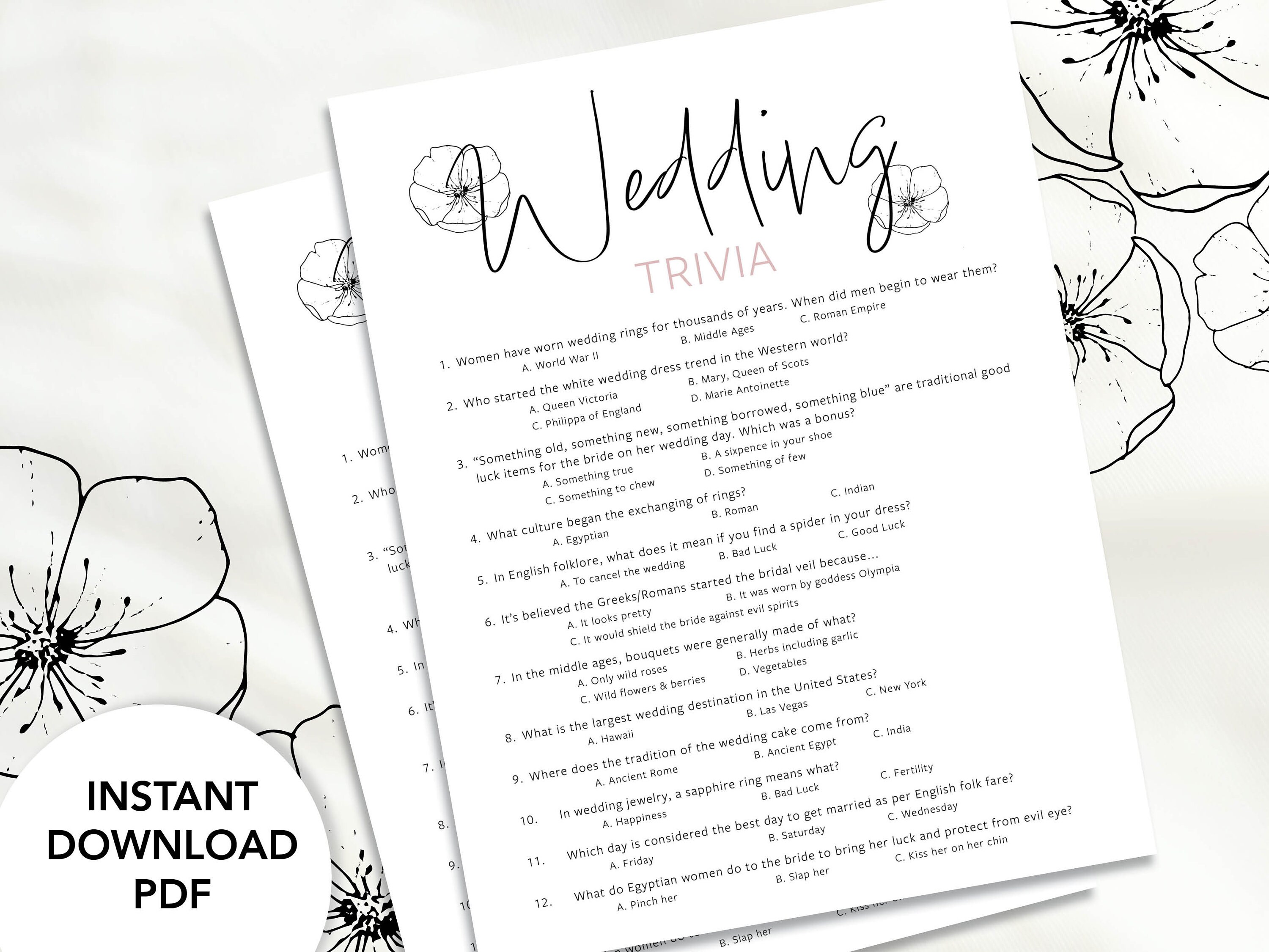 Wedding Trivia Quiz Game Printable Wedding Trivia Bridal - Etsy UK