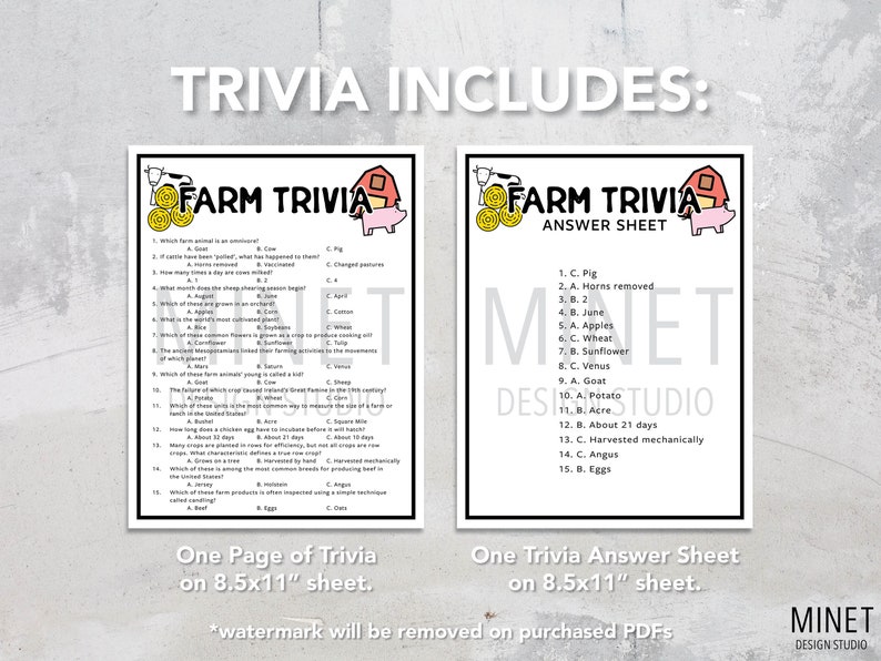 Farm Trivia Game | Farm Quiz (printable PDF Download) - Etsy