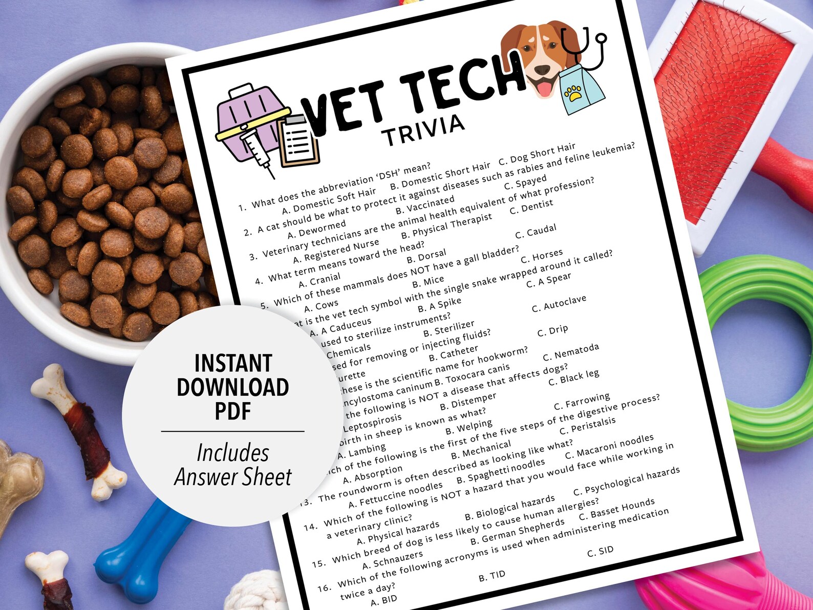 Vet Tech Trivia Game | Veterinary Technician Quiz (printable PDF ...