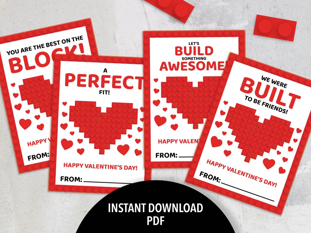 Building Block Valentine's Day Card Printable Valentine's Day Bricks ...