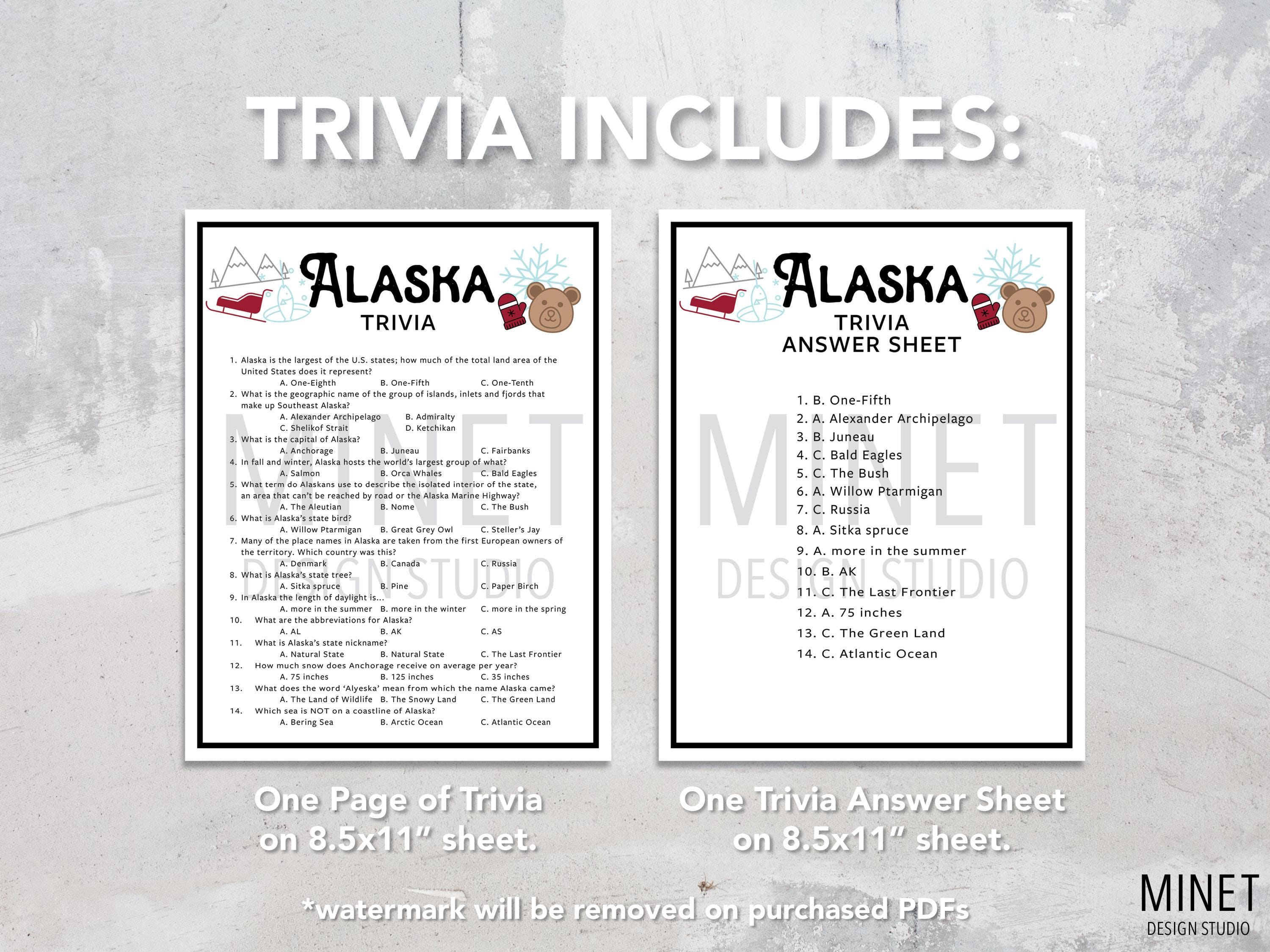 Alaska Trivia Game | USA State Quiz (printable PDF Download) - Etsy