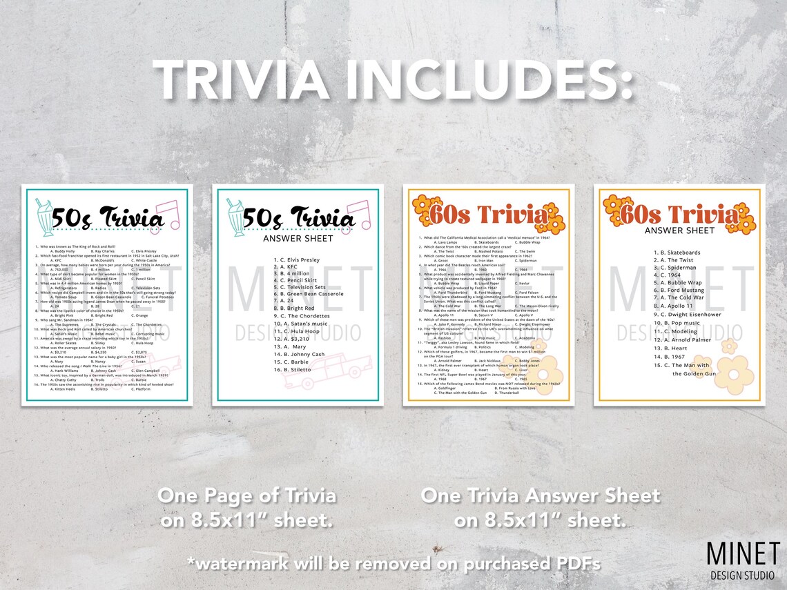 Decades Trivia Game Bundle | 1910s-2010s Trivia (printable PDF Download ...