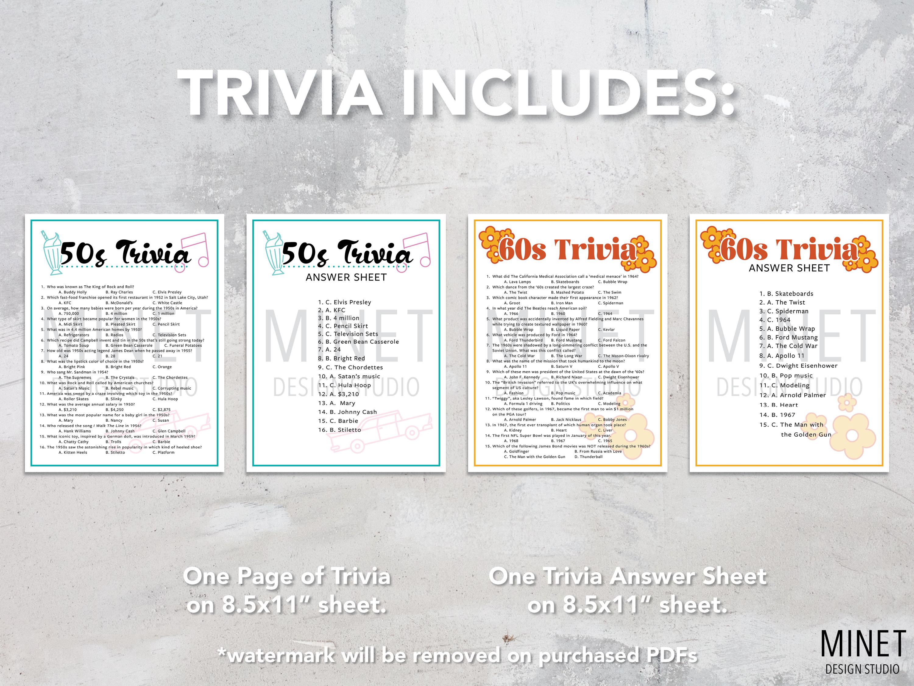 Decades Trivia Bundle | Trivia Bundle | Decades Trivia Game | Printable ...