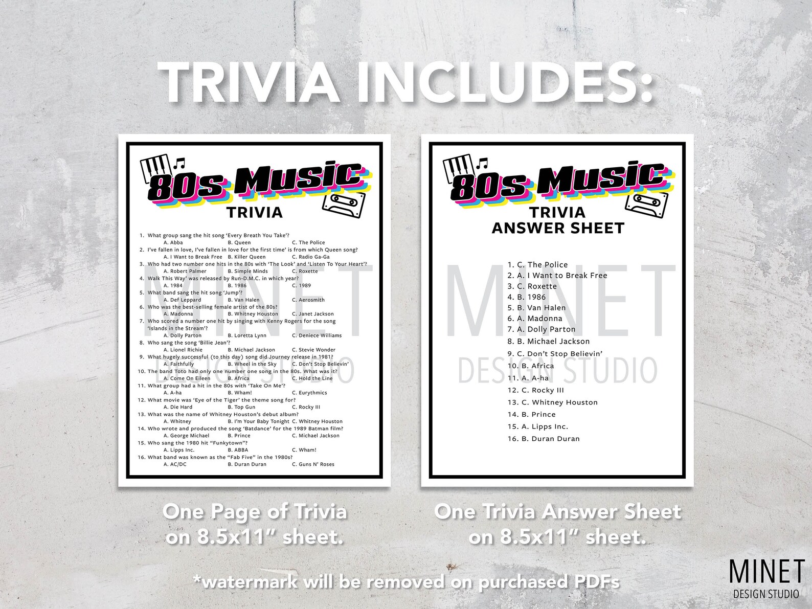 1980s Music Trivia Game | 80s Music Quiz (printable PDF Download) - Etsy