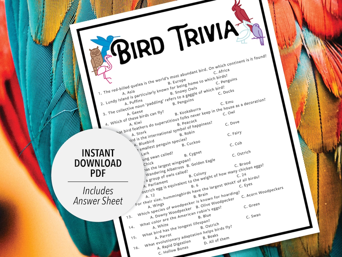 Bird Trivia | Birds Trivia Game | Printable Bird Trivia | Printable ...