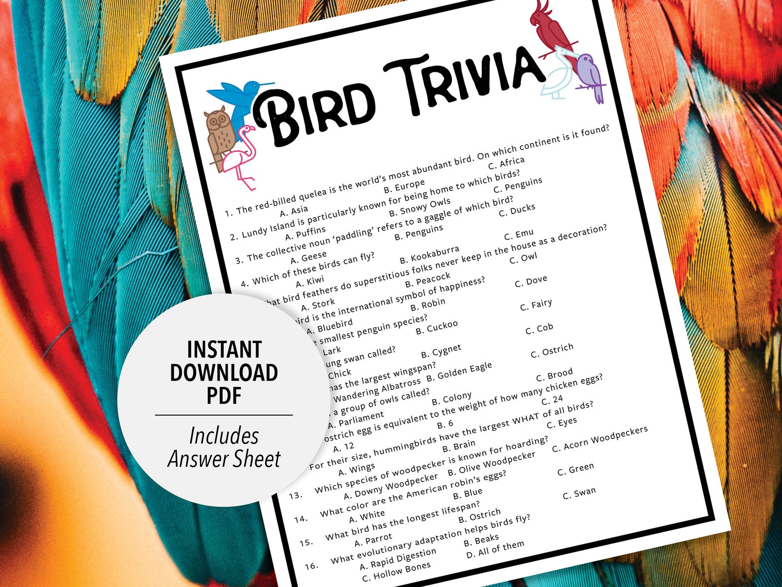 Bird Trivia | Birds Trivia Game | Printable Bird Trivia | Printable ...