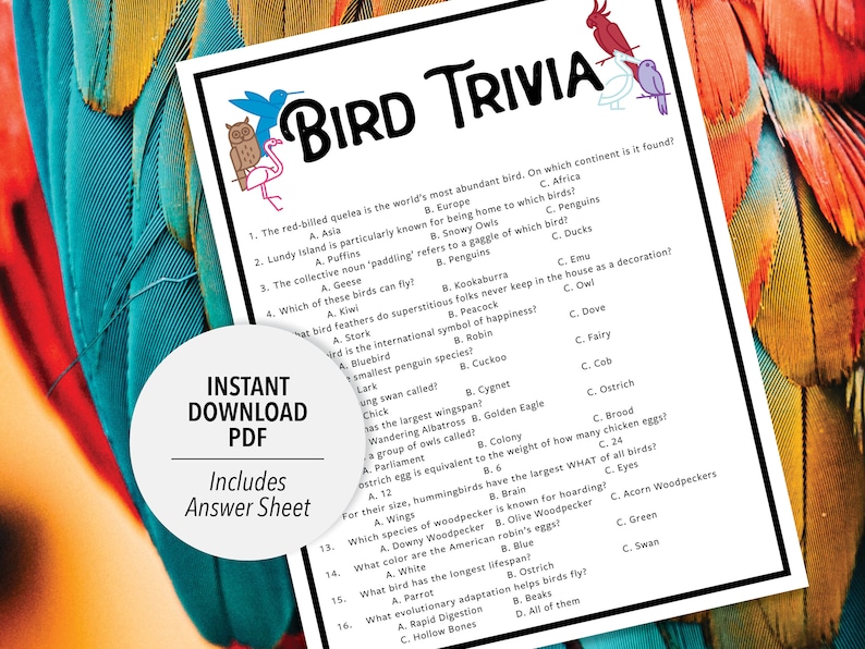 Bird Trivia | Birds Trivia Game | Printable Bird Trivia | Printable ...
