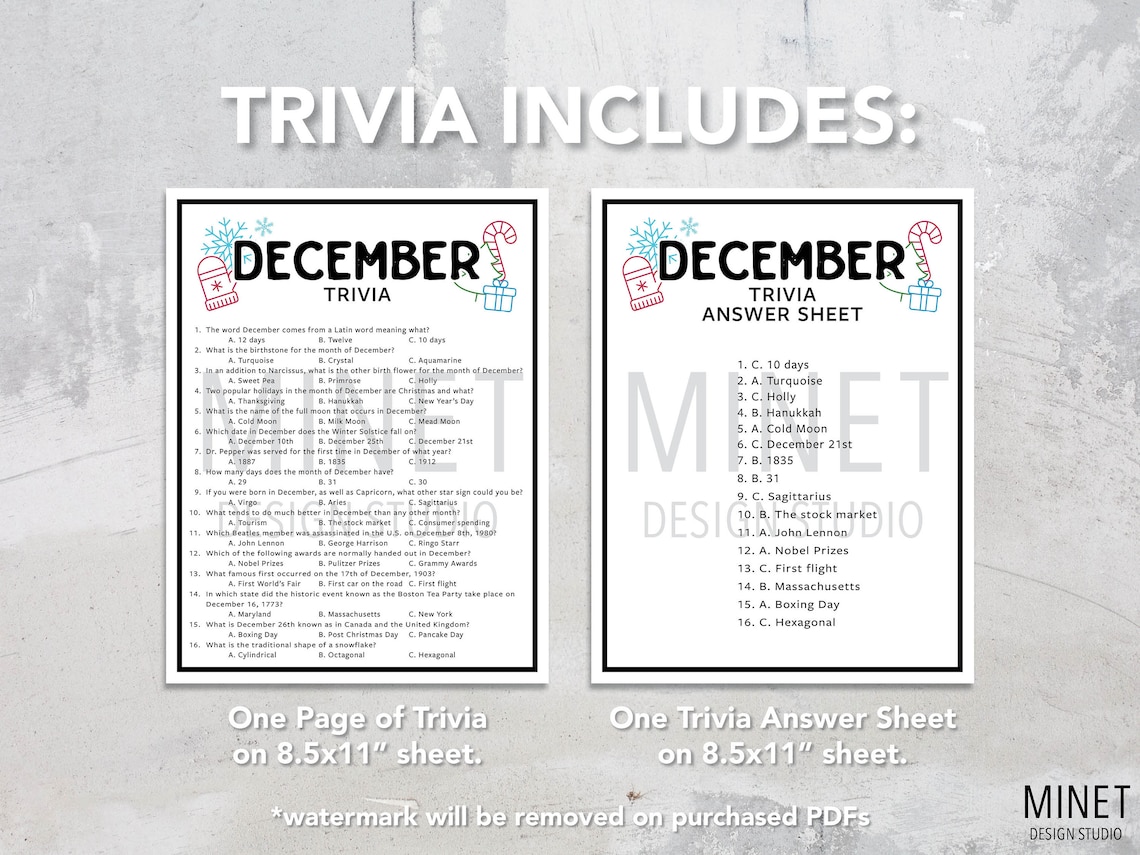 December Trivia | December Trivia Game | Printable December Trivia ...