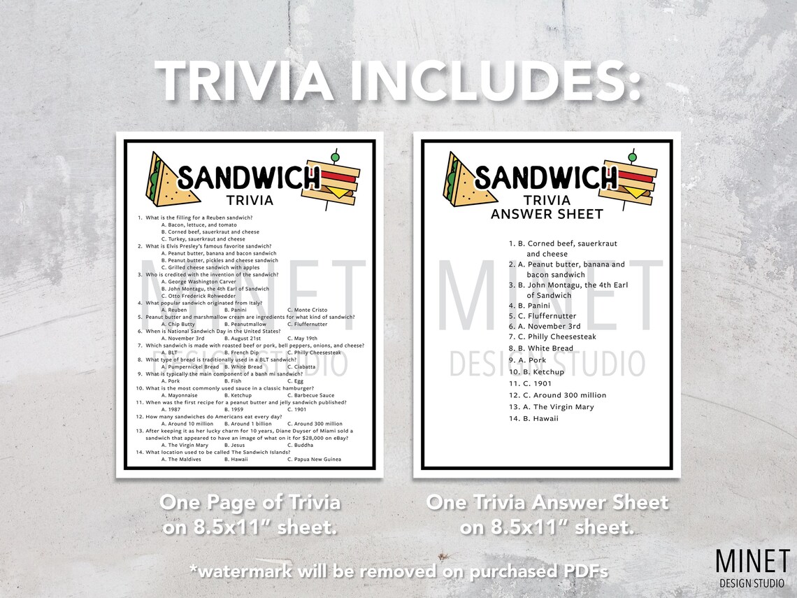 Sandwich Trivia | Sandwichtrivia Game | Printable Sandwich Trivia ...