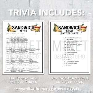 Sandwich Trivia | Sandwichtrivia Game | Printable Sandwich Trivia ...