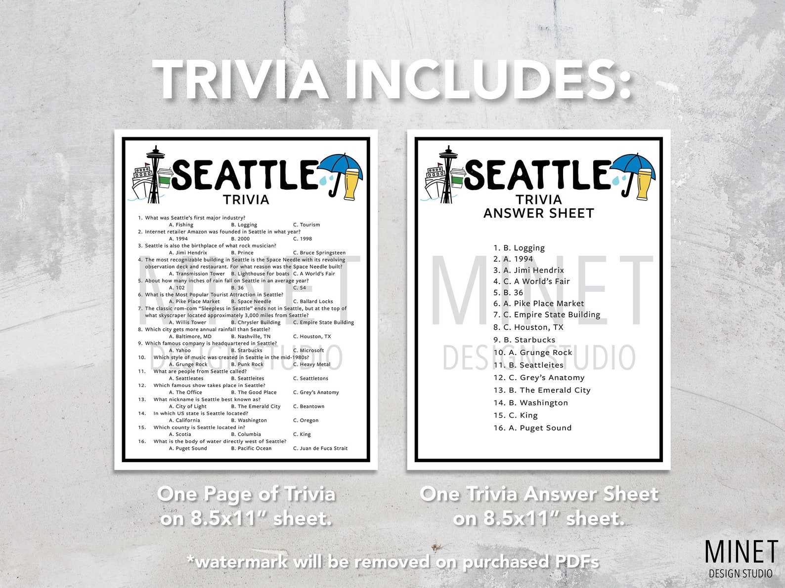 Seattle Trivia | Seattle Trivia Game | Printable Seattle Trivia | City ...
