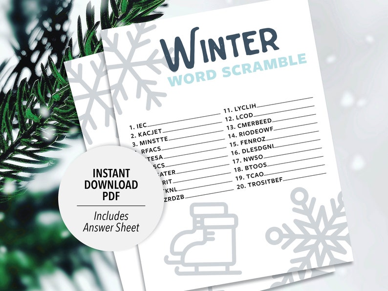 Winter Word Scramble | Winter Printable Activity Game | Word Scramble ...