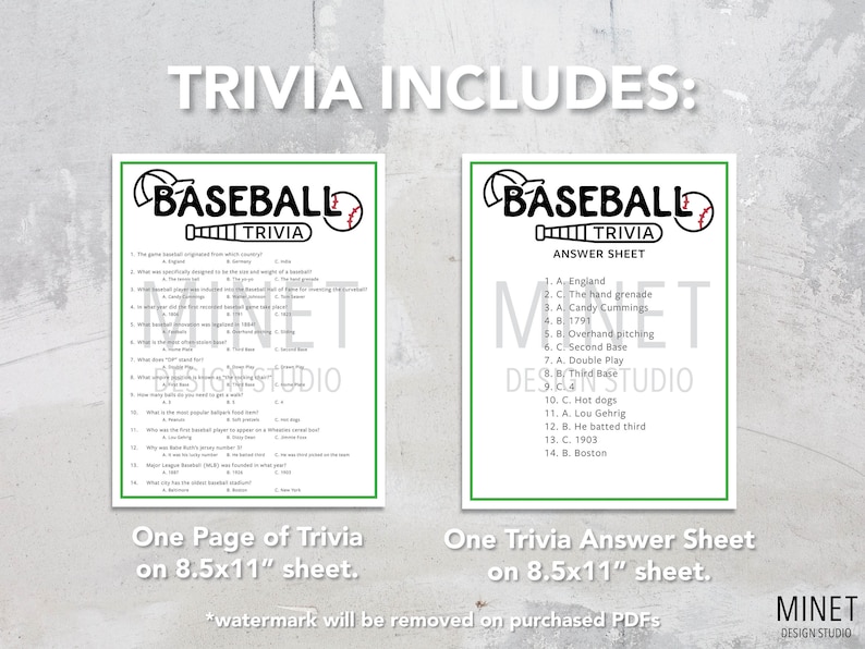 Baseball Trivia Printable Baseball Trivia Game Baseball - Etsy