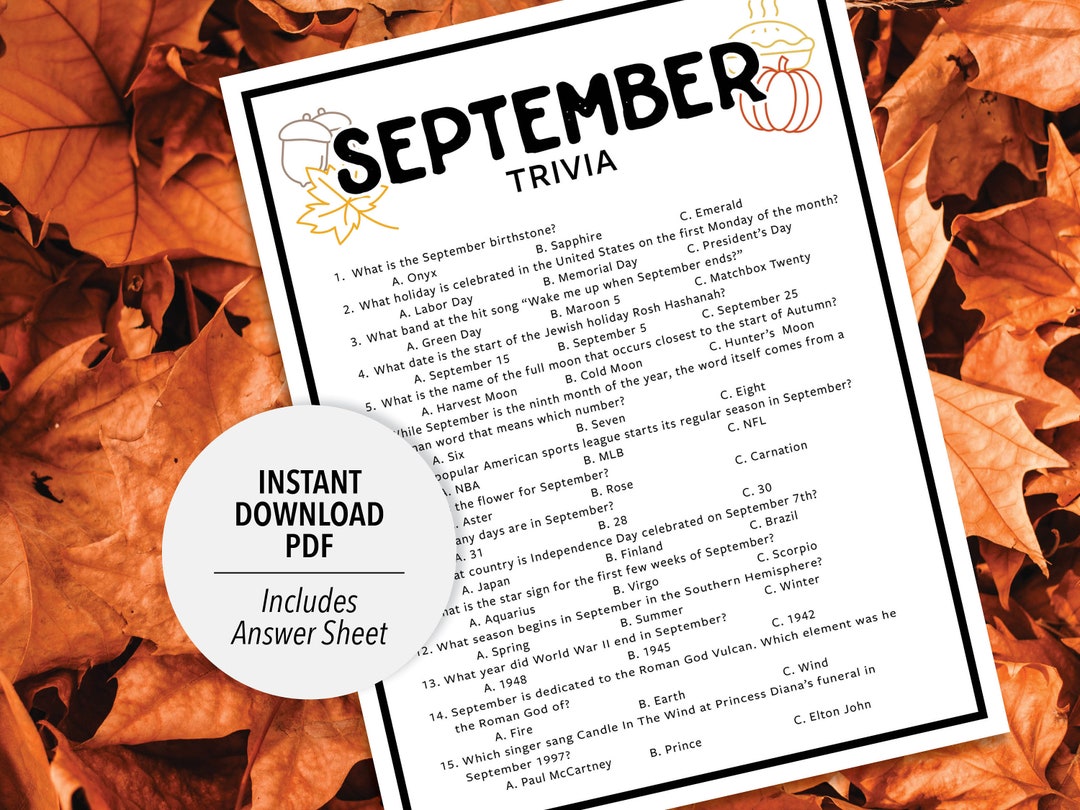 September Trivia | September Trivia Game | Printable September Trivia ...