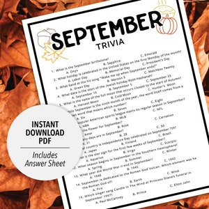 September Trivia Game | Month Quiz (printable PDF Download) - Etsy