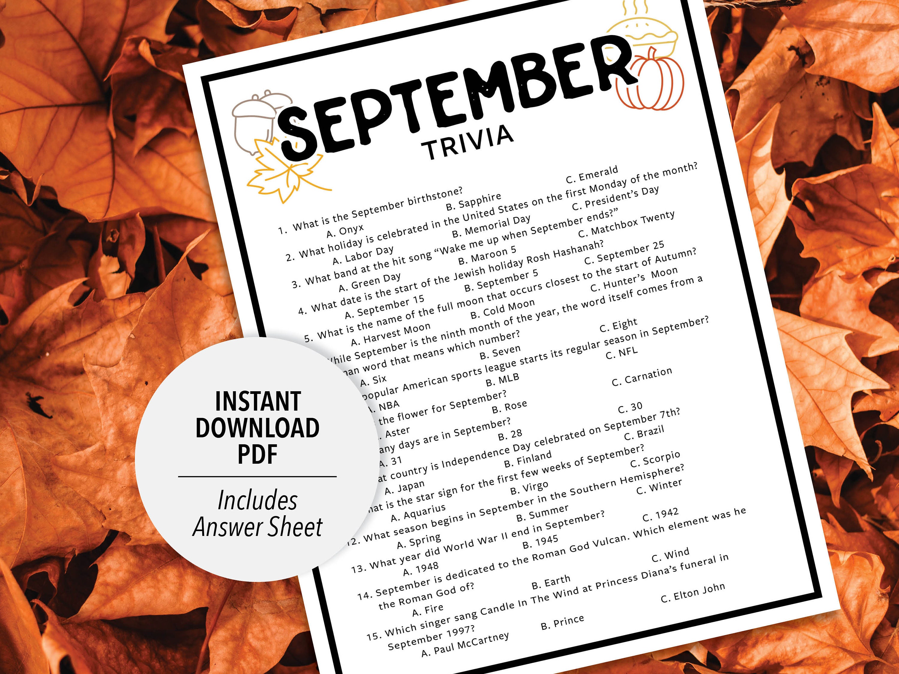 September Trivia | September Trivia Game | Printable September Trivia ...
