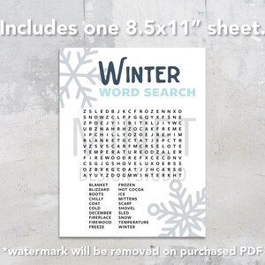 Winter Word Search Winter Printable Game Holiday Printable Game Word ...