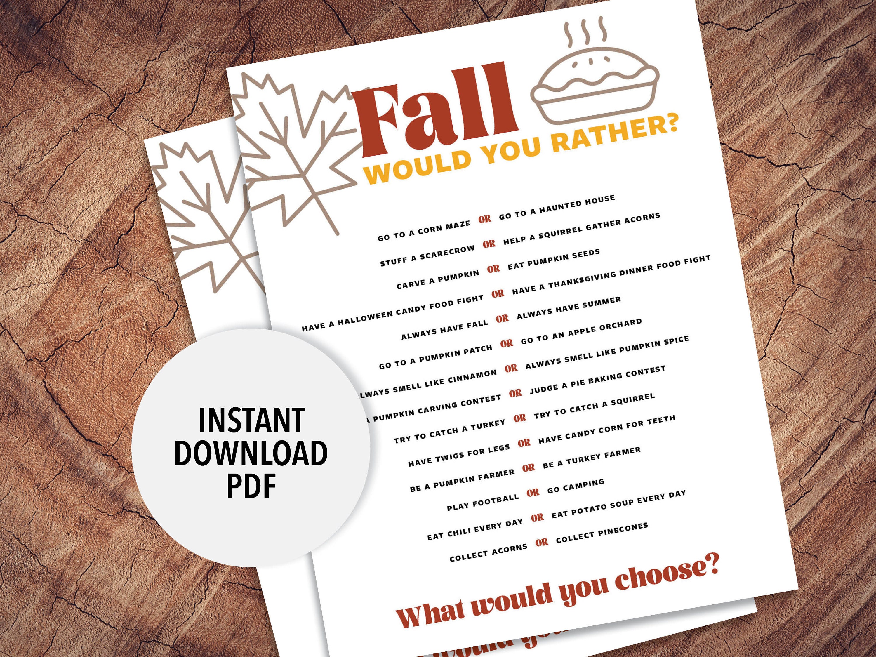 Fall Would You Rather Game | Fall Autumn Printable Game | Printable ...