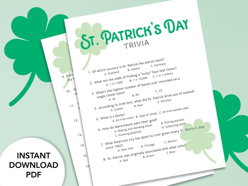 St. Patrick's Day Trivia St Patricks Day Trivia Game - Etsy