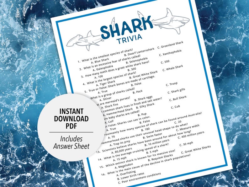 Shark Trivia | Shark Trivia Game | Printable Shark Trivia | Printable ...