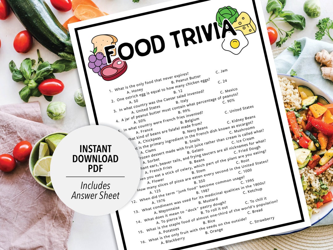 Food Trivia Game | Food Quiz (printable PDF Download) - Etsy