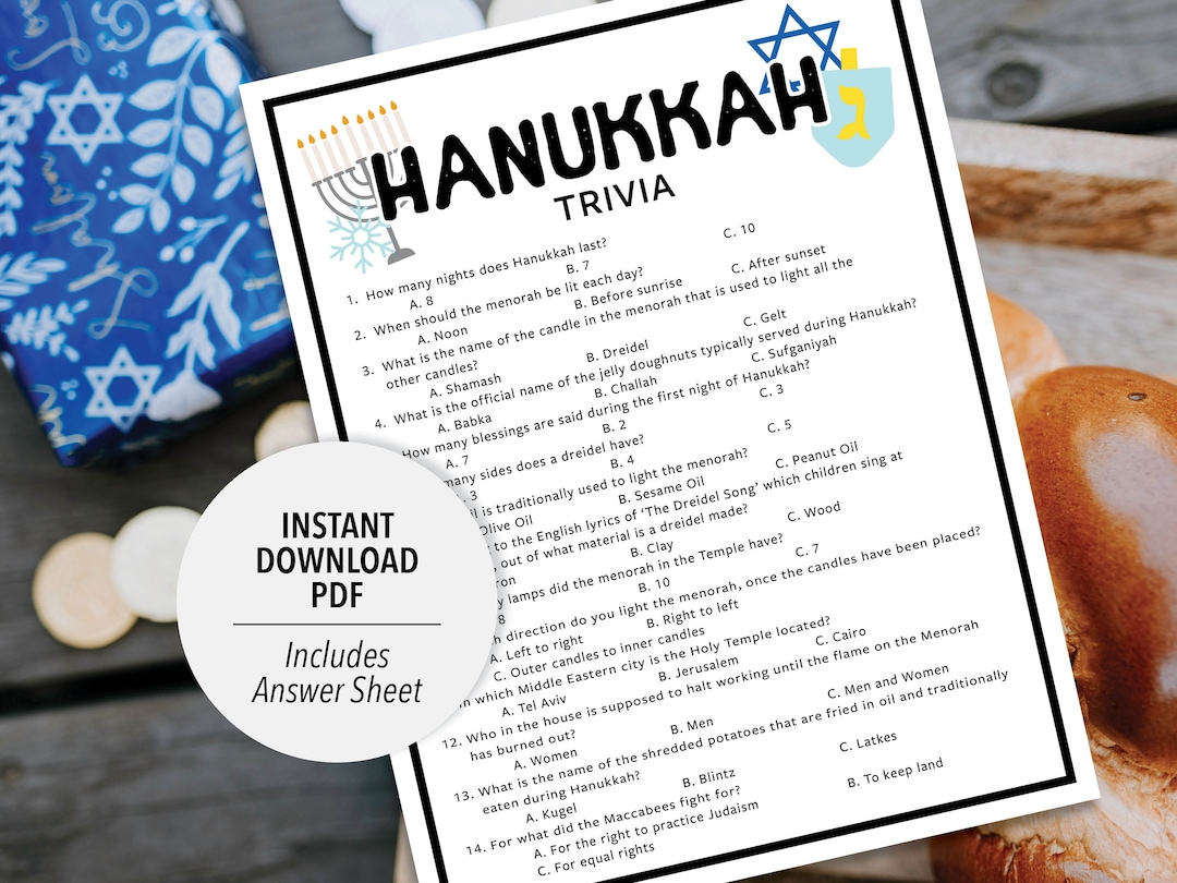 Hanukkah Trivia Game | Hanukkah Printable Trivia | Holiday Trivia ...