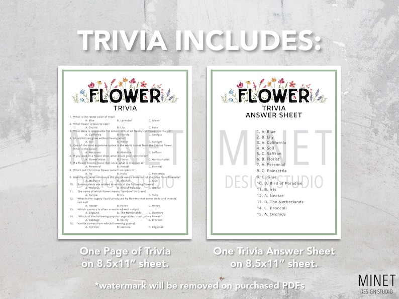 Flower Trivia Game | Flower Quiz (printable PDF Download) - Etsy