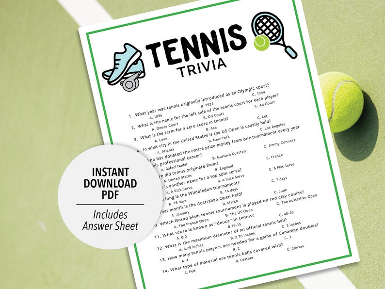 Tennis Trivia Game | Printable Sports Quiz (PDF Download) - Etsy