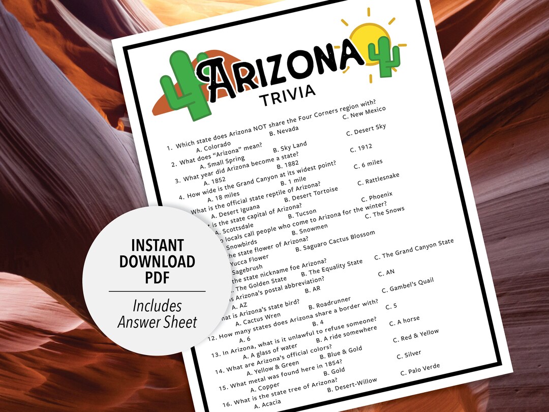Arizona Trivia | Arizona Trivia Game | Printable Arizona Trivia ...