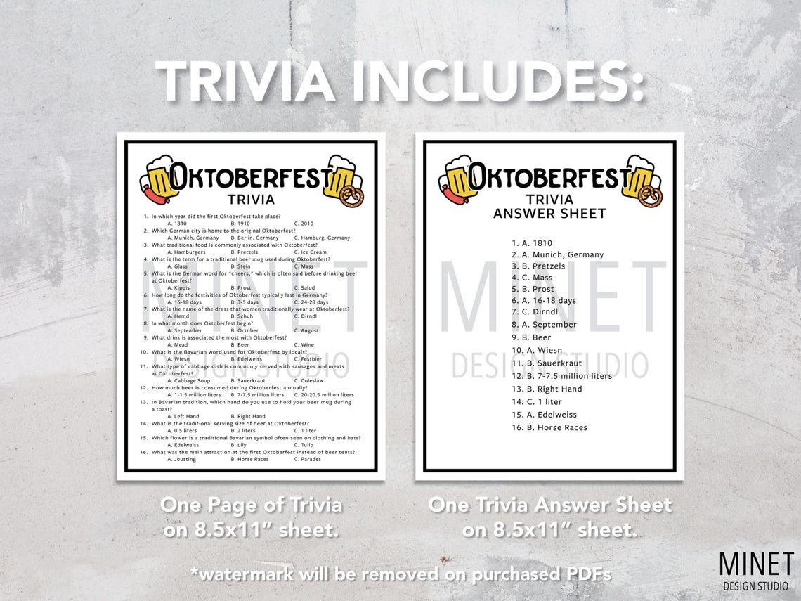 Oktoberfest Trivia | Printable Oktoberfest Trivia Activity Game ...