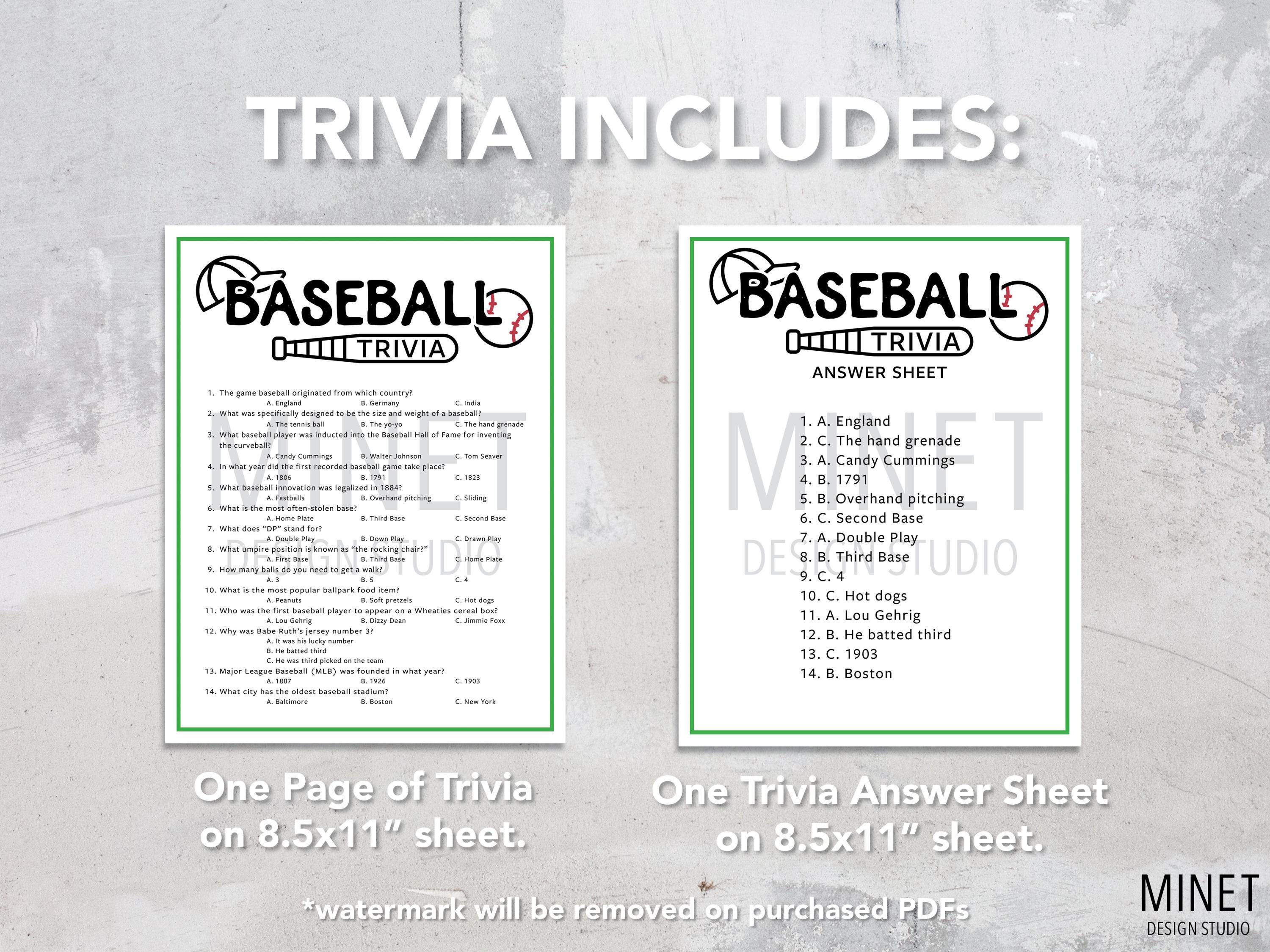 Baseball Trivia | Printable Baseball Trivia Game | Baseball Trivia Game ...