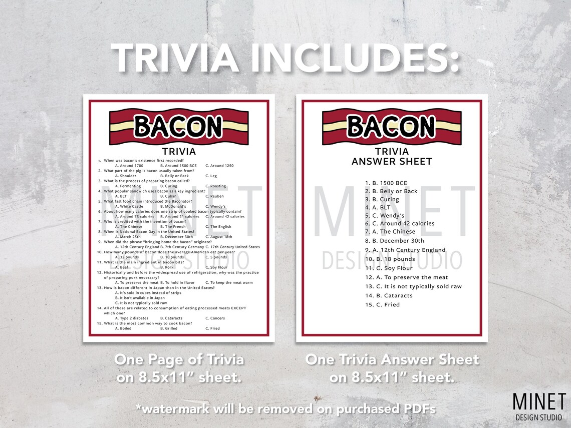 Bacon Trivia | Bacon Trivia Game | Printable Bacon Trivia | Printable ...