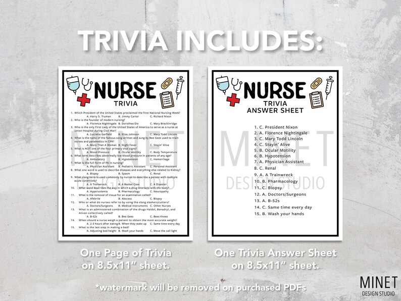 Nurse Trivia | Nurse Trivia Game | Printable Nurse Trivia | Printable ...