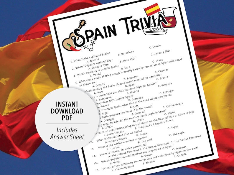 Spain Trivia | Spain Trivia Game | Printable Spain Trivia | Spain Party ...
