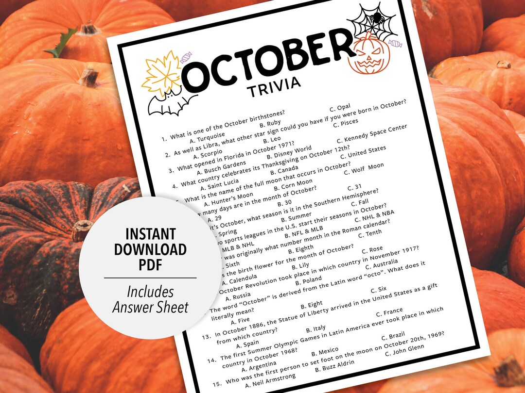October Trivia | October Trivia Game | Printable October Trivia | Month ...