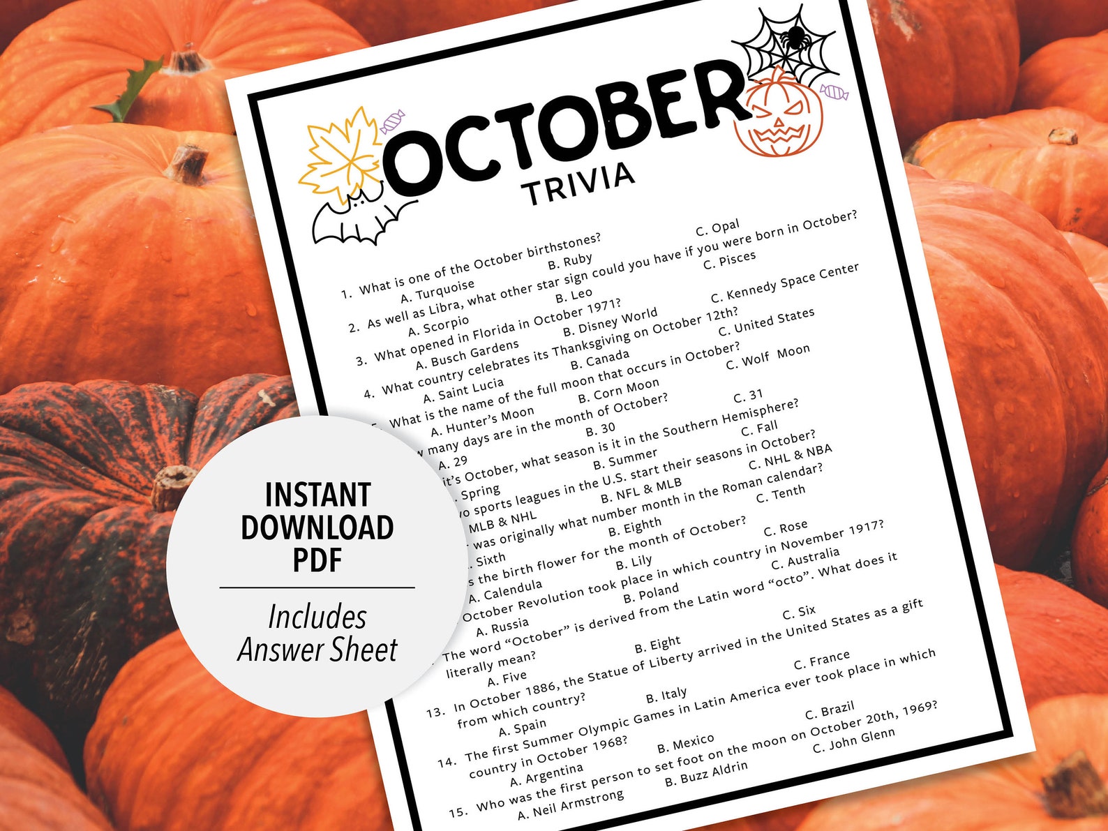 October Trivia | October Trivia Game | Printable October Trivia | Month ...