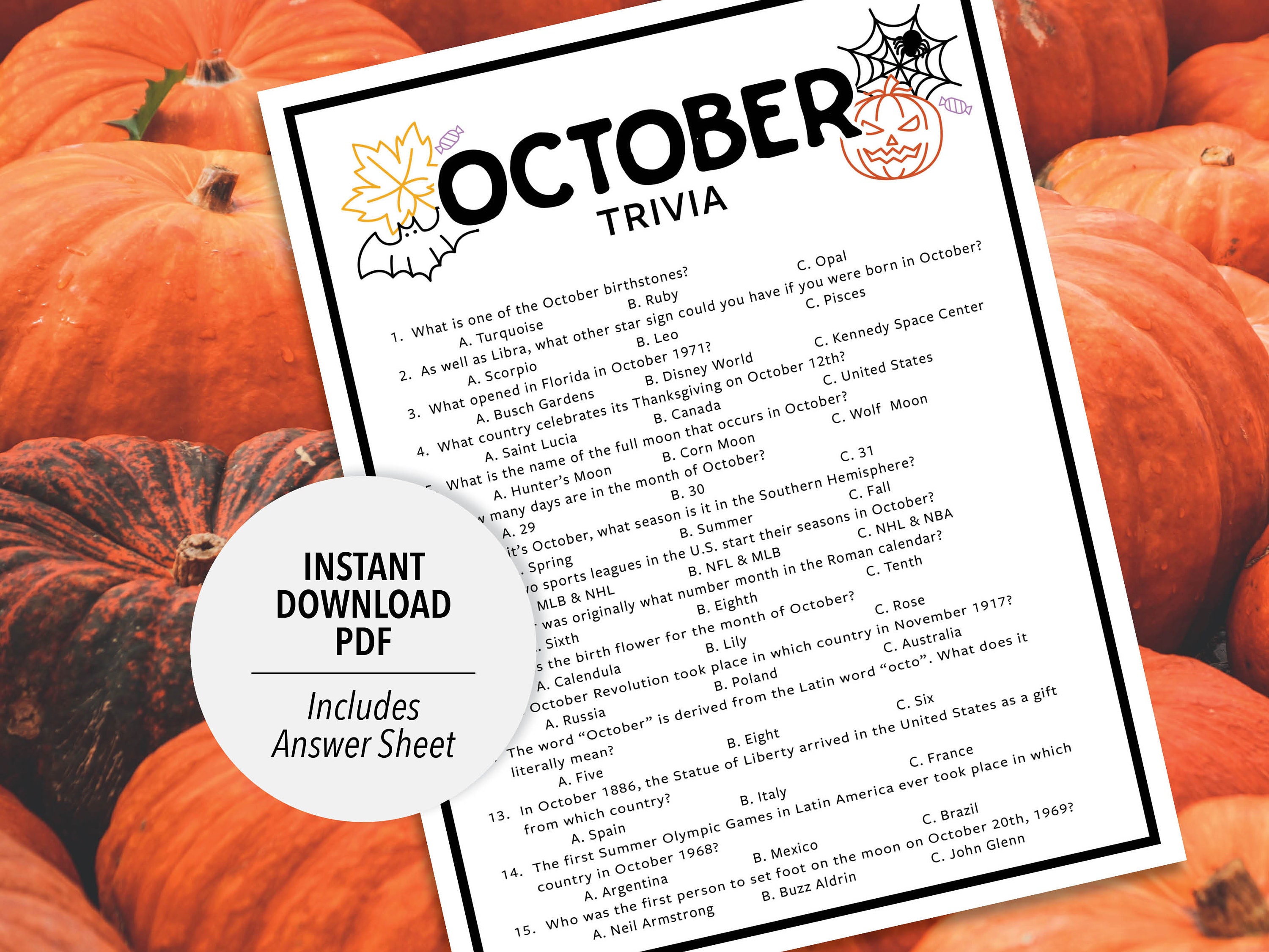 October Trivia | October Trivia Game | Printable October Trivia | Month ...
