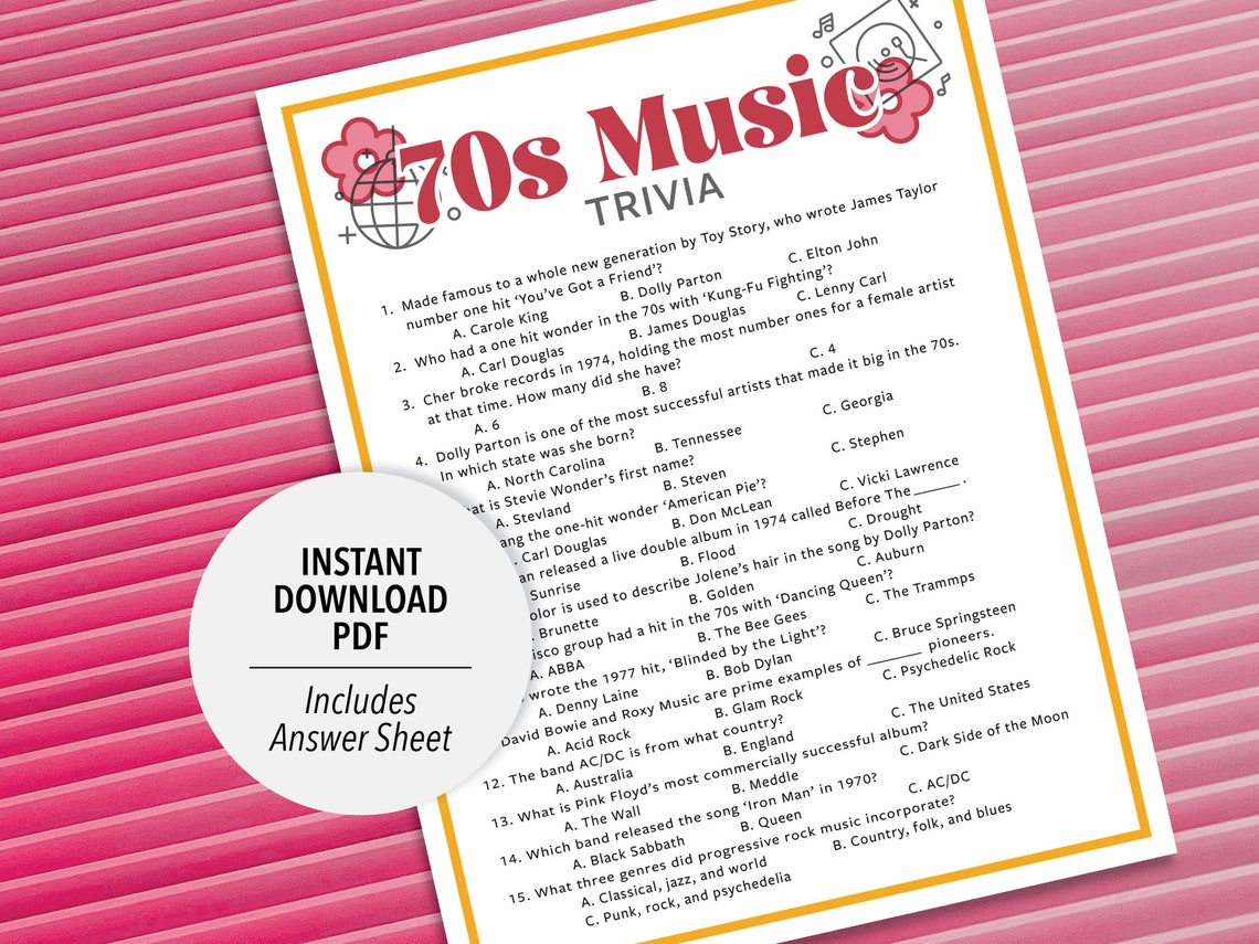70s Music Trivia | 70s Music Trivia Game | Printable Music Trivia ...
