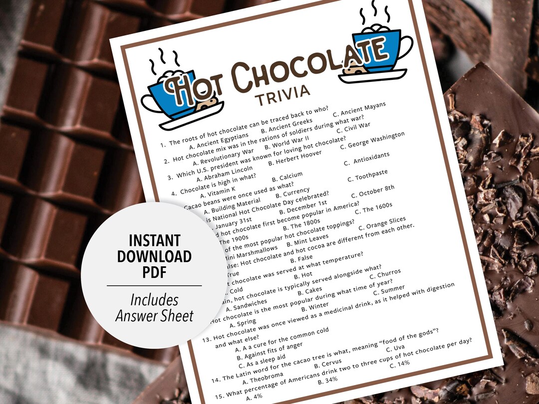 Hot Chocolate Trivia | Hot Chocolate Trivia Game | Printable Hot ...