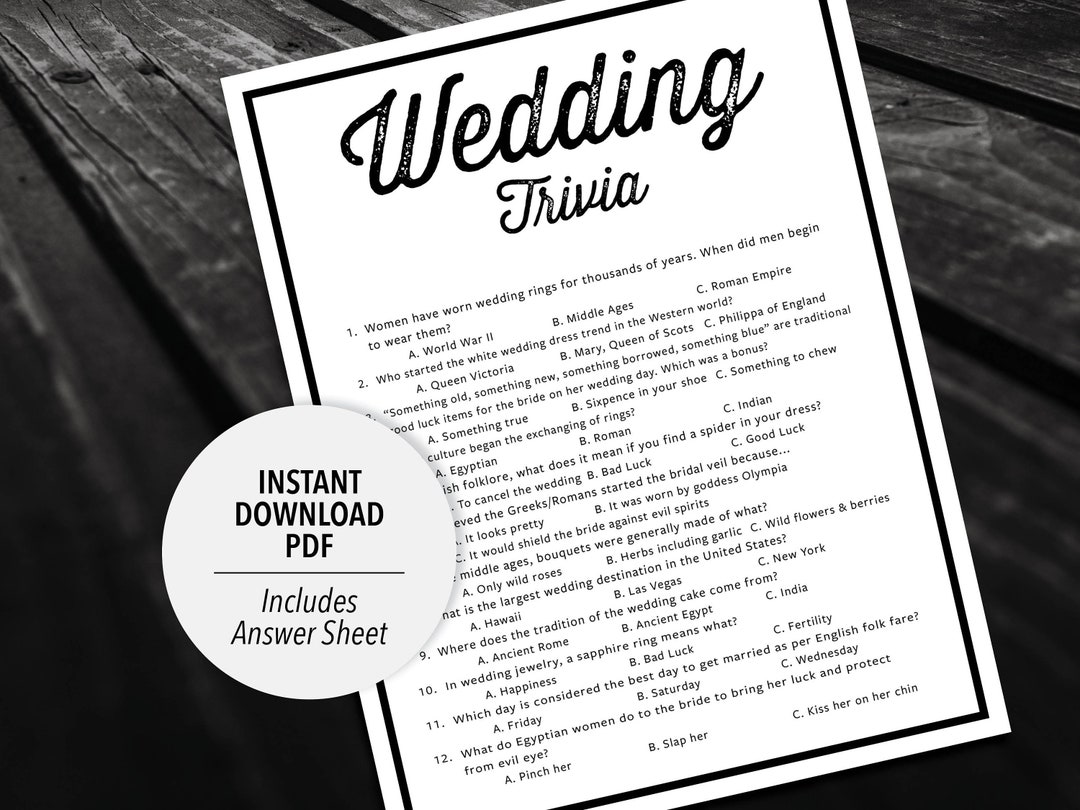 Wedding Trivia Quiz Game | Printable Wedding Trivia | Bridal Shower ...
