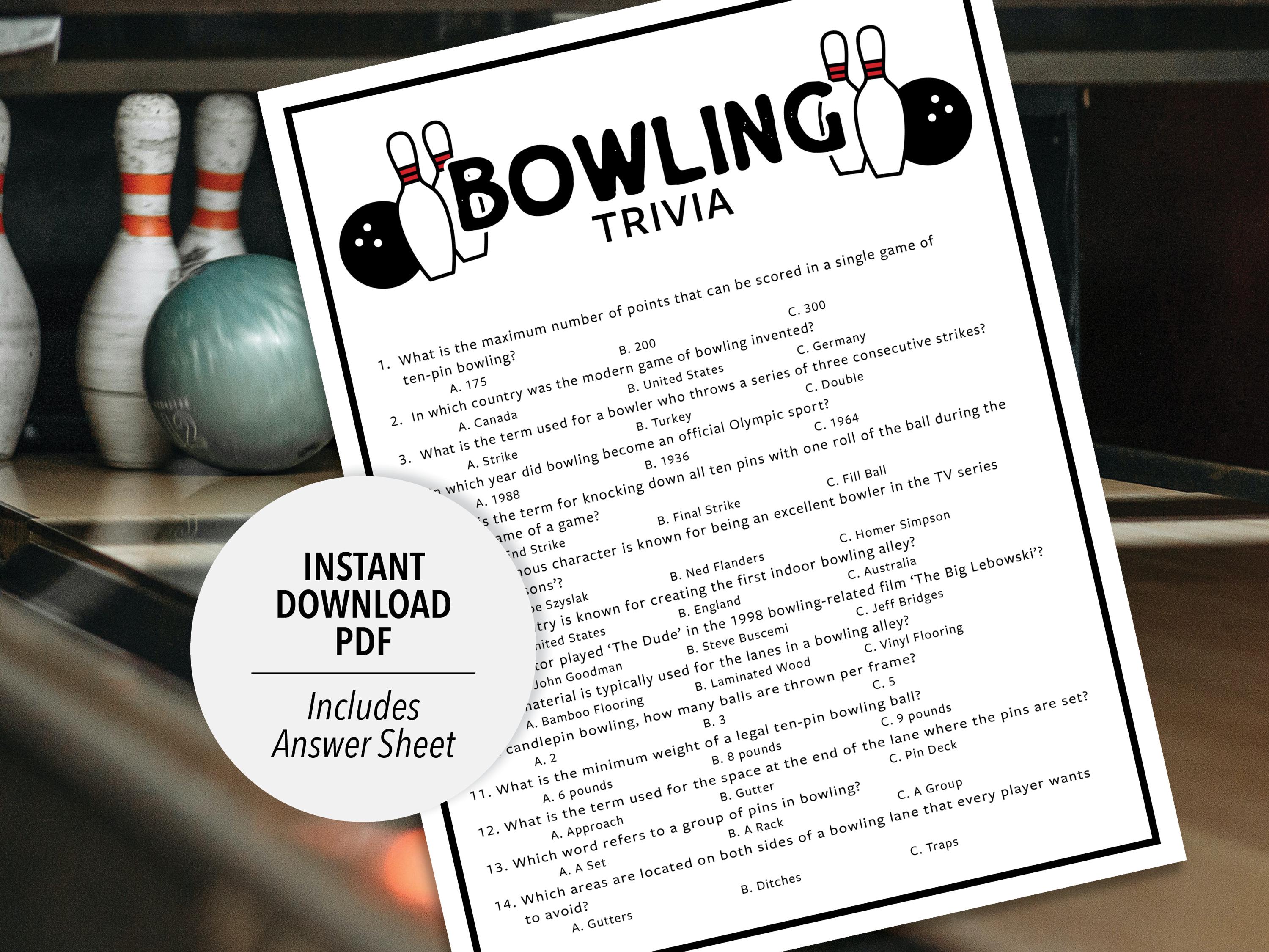 Bowling Trivia | Printable Bowling Trivia Game | Bowling Themed Trivia ...
