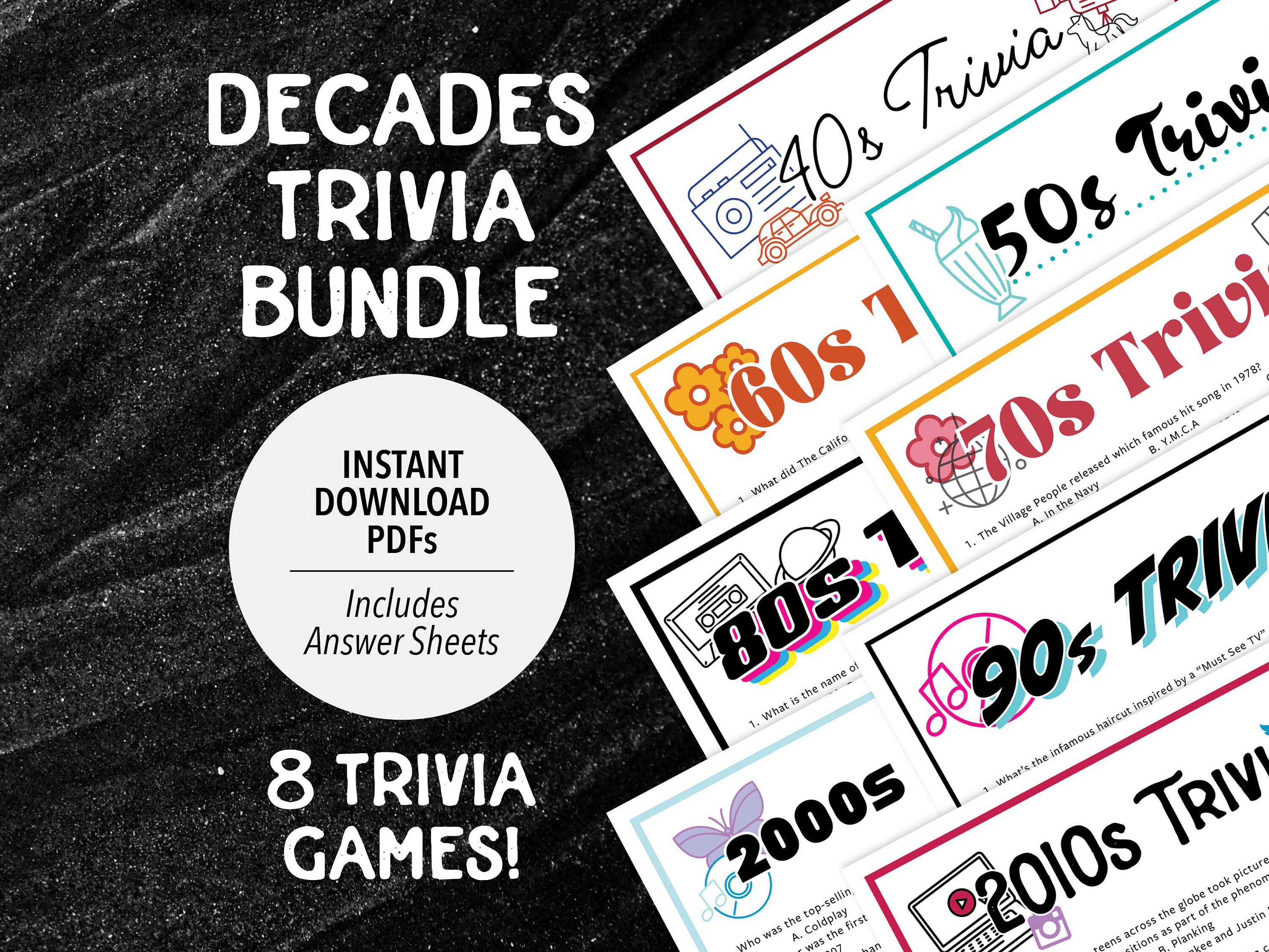 Decades Trivia Bundle Trivia Bundle Decades Trivia Game Printable ...