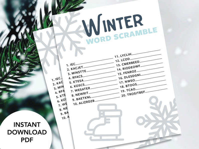 Winter Word Scramble Winter Printable Activity Game - Etsy