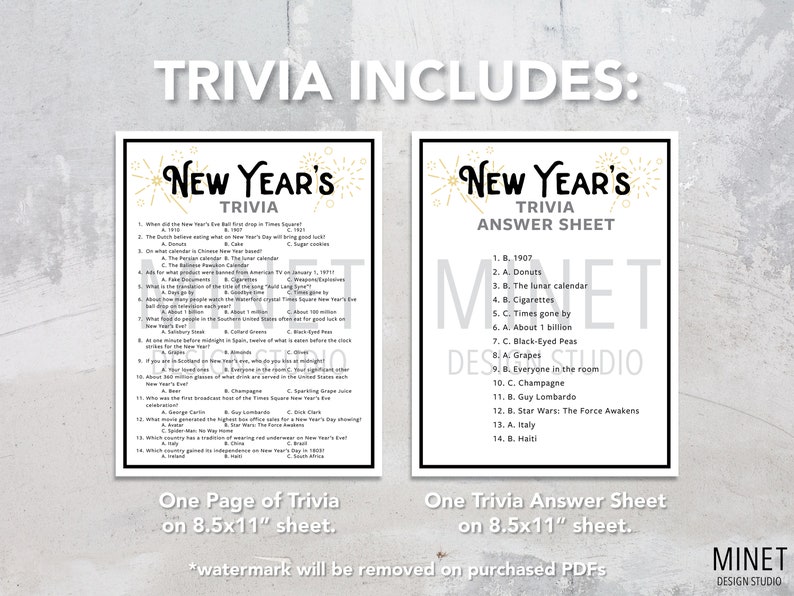 New Year's Trivia | New Year's Eve Printable Trivia Game | Printable ...