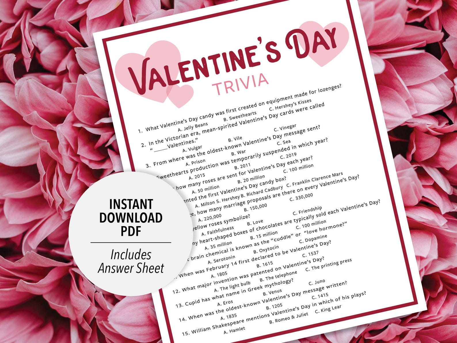 Valentine's Day Trivia | Printable Valentine's Trivia Game | Valentine ...