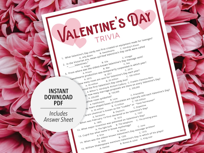 Valentine's Day Trivia | Printable Valentine's Trivia Game | Valentine ...