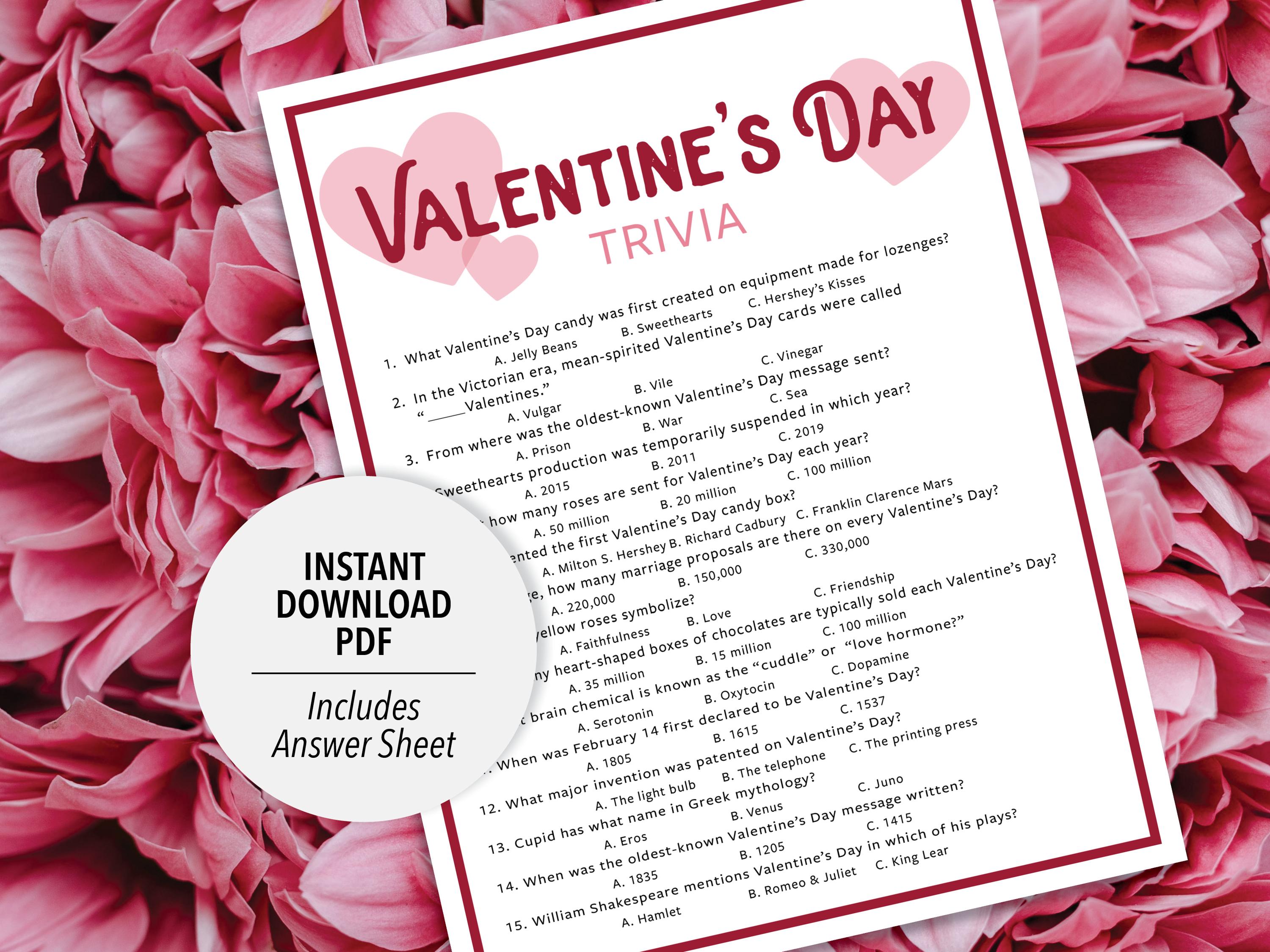 Valentine's Day Trivia | Printable Valentine's Trivia Game | Valentine ...